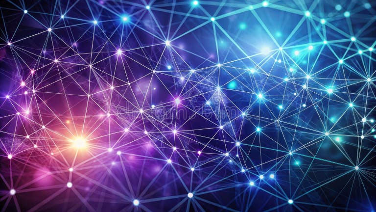 Abstract Network Connections Illuminated Nodes and Intertwined Pathways Representing a Complex ...