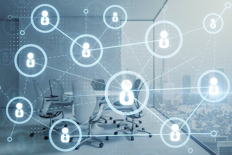 Modern Office Workspace Showing Digital Network Connections Stock ...