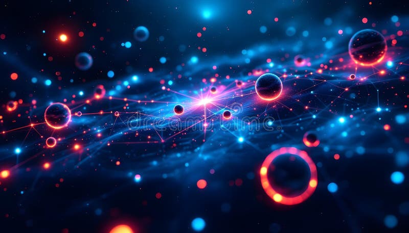 Abstract Network Connections Red Blue Glowing Spheres Wallpaper Stock ...