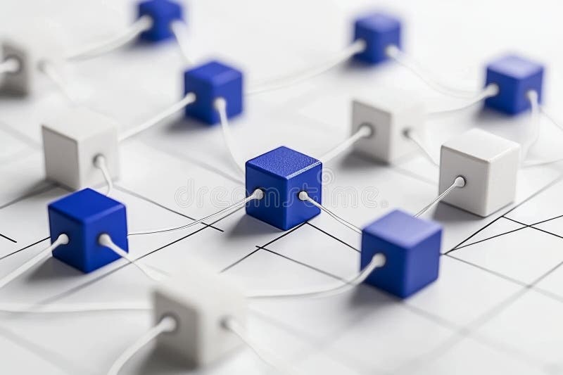 The Abstract Network Consists of Interconnected Cubes that are Blue and ...