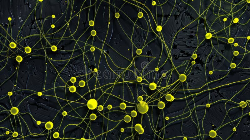 Abstract Network: Dark Textured Background with Luminous Yellow Nodes ...