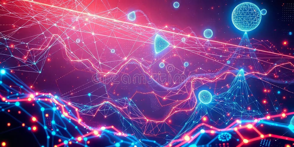 Abstract Network Data Visualization of Digital Technology with Glowing ...