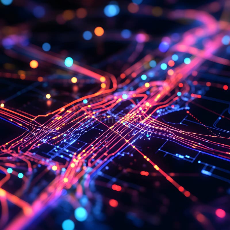 Abstract Network Data Visualization with Glowing Red Pink Blue Lines and Nodes Stock ...
