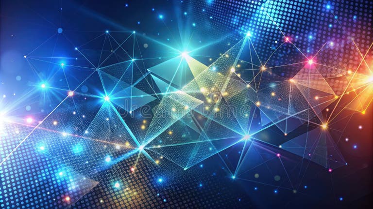 Abstract Network Data Visualization Illuminated Geometric Shapes and Connections. Generative AI ...