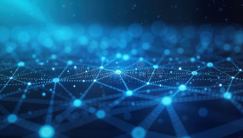 Abstract Network Design. Blue Glowing Lines, Nodes Show Tech ...