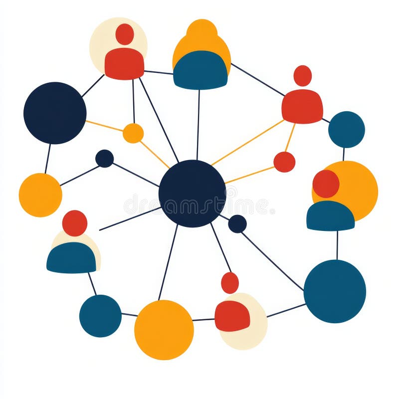 Abstract Network Diagram with Red, Blue, and Yellow Nodes on White ...