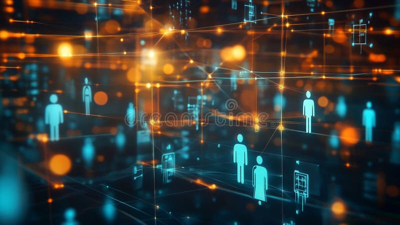 Abstract Network Digital People Connection Global Orange Blue ...