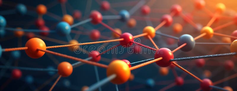 Abstract Network of Diverse Colorful Spheres Connected by Lines. Unity ...