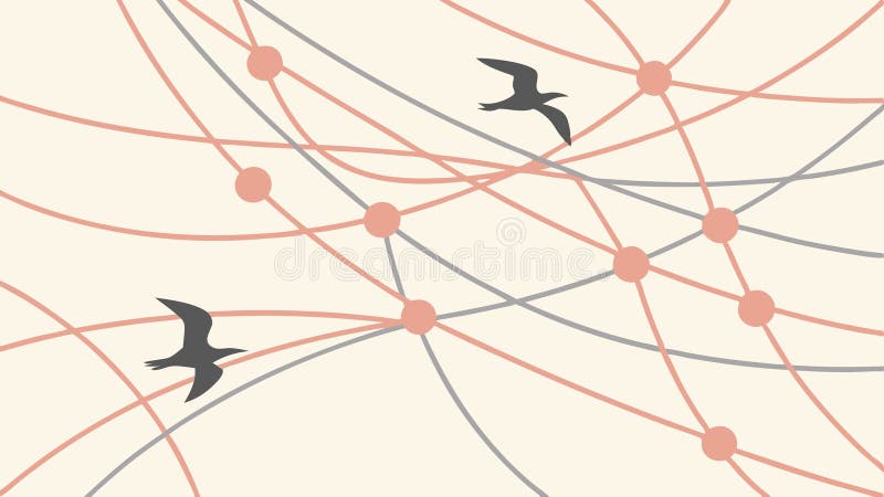 Abstract Network with Flying Birds and Connecting Lines, Vector Design ...