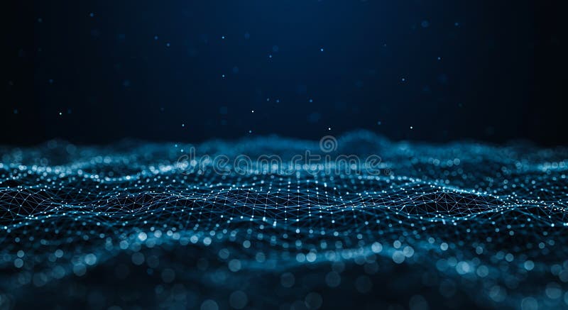 Abstract Network Forming Wave with Glowing Nodes and Dark Backdrop ...