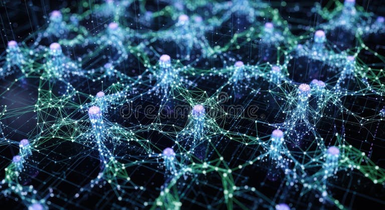 Abstract Network of Glowing Blue and Teal Connections with Intersecting Lines White Background ...