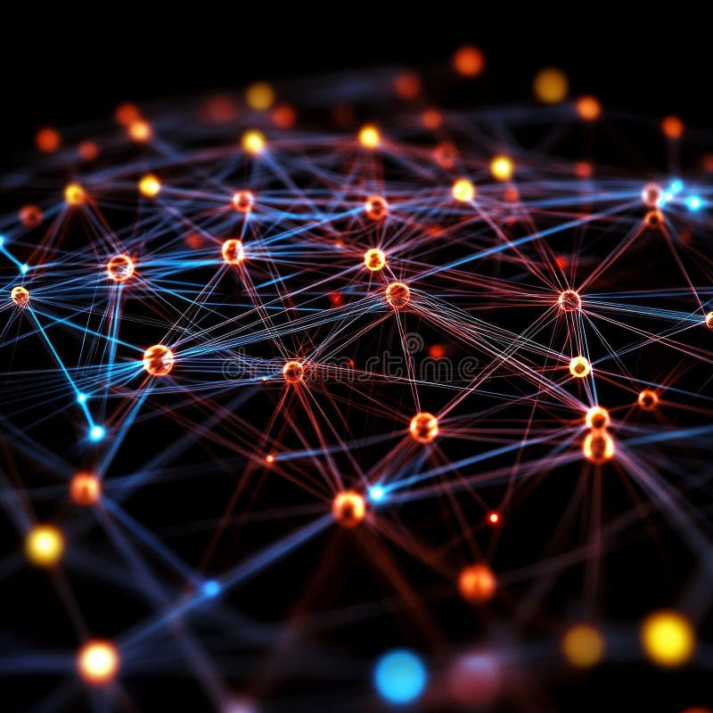 Abstract Network Visualization Glowing Nodes Lines Blue Red Orange Stock Photos - Free & Royalty ...