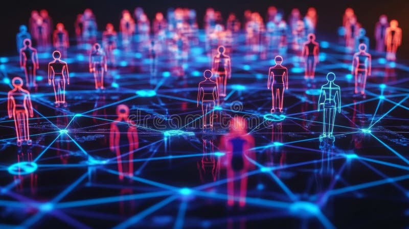 Abstract Network of Glowing Human Figures Connected by Lines Stock ...