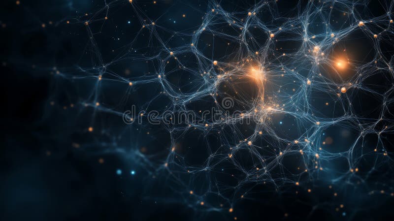 Abstract Network of Glowing Lines and Particles in Dark Space ...