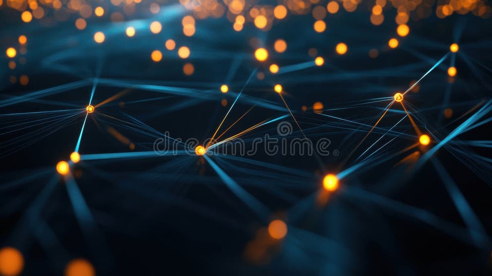 Abstract Network of Glowing Nodes and Lines in a Digital Connectivity ...