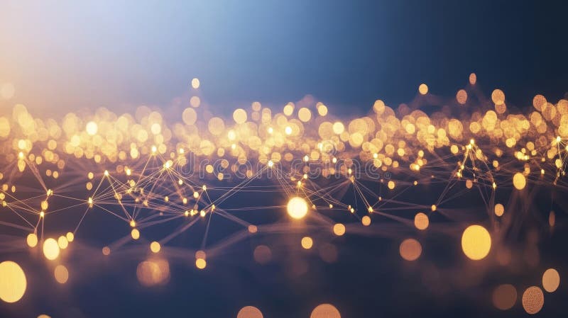 Abstract Network of Glowing Particles, Digital Interconnection and ...