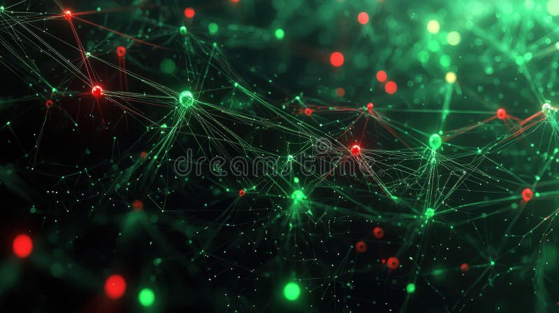 Abstract Network with Glowing Red and Green Nodes and Connections Stock ...