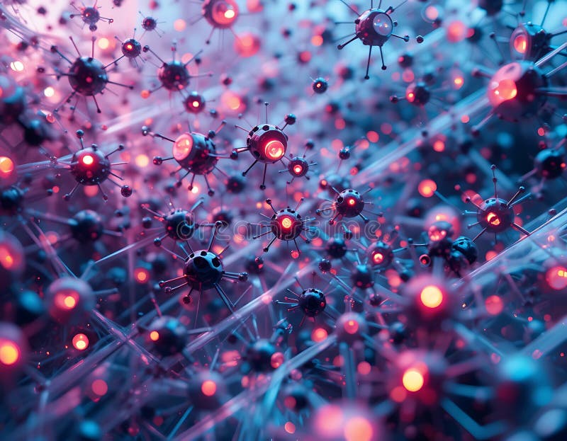 Abstract Network of Glowing Viruses 3d Render Stock Illustration ...