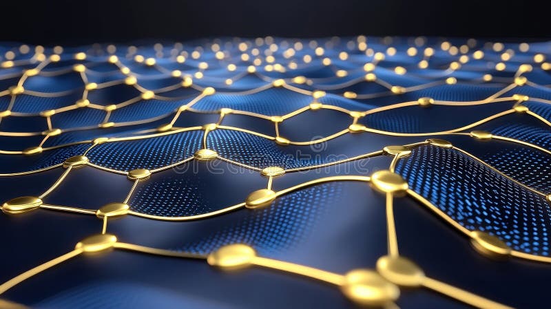 Abstract Network Gold Nodes on Blue Digital Wave Stock Illustration ...
