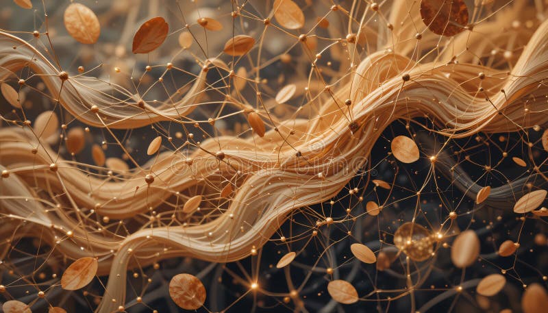 Abstract Network of Golden Threads and Leaf-like Nodes Stock ...