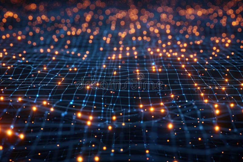Abstract Network Grid with Glowing Points Stock Illustration - Illustration of glowing, digital ...