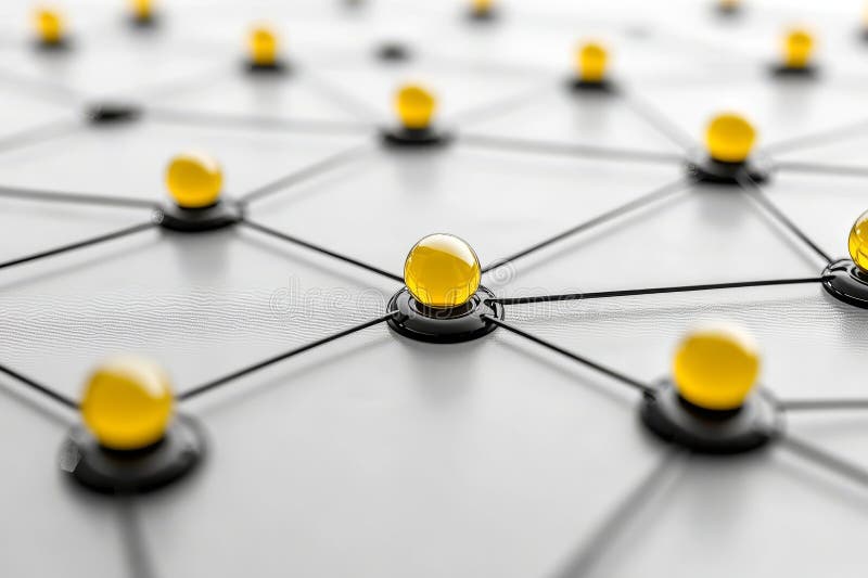 Abstract Network Grid With Yellow Nodes Connected By Thin Lines Symbolizing Data Transfer
