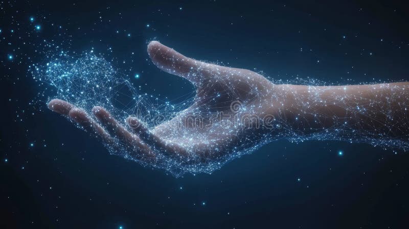 Abstract Network in Human Hand, Digital Communication, Sparkling ...