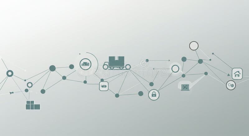 Abstract Network Illustration Featuring Interconnected Nodes and Icons ...