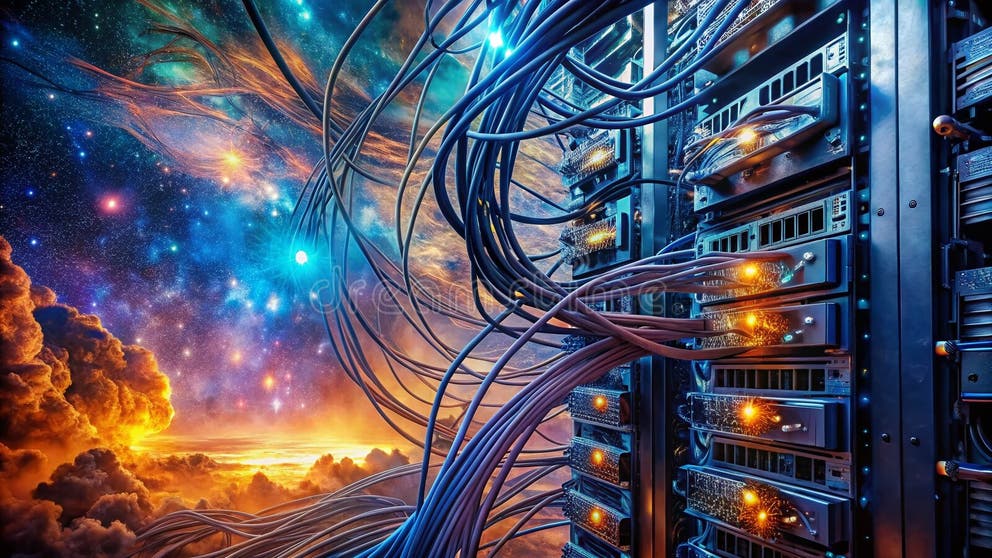 Abstract Network Infrastructure a Double Exposure of Server Rack and ...