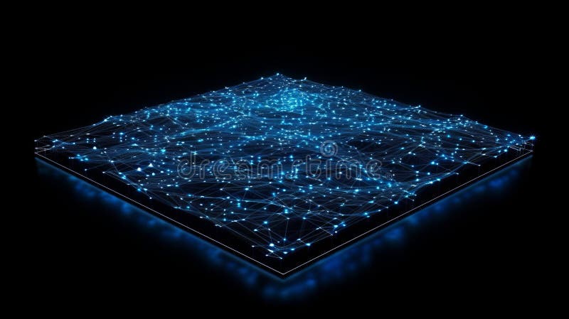 Abstract Network: Interconnected Blue Dots on Black Background Stock Illustration - Illustration ...