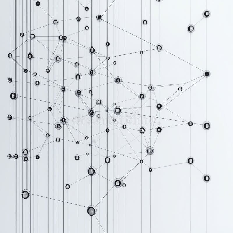 Abstract Network of Interconnected Nodes on White Background with Black ...