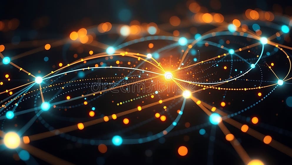 Abstract Network Lights Interconnected Nodes Glow Stock Illustration ...