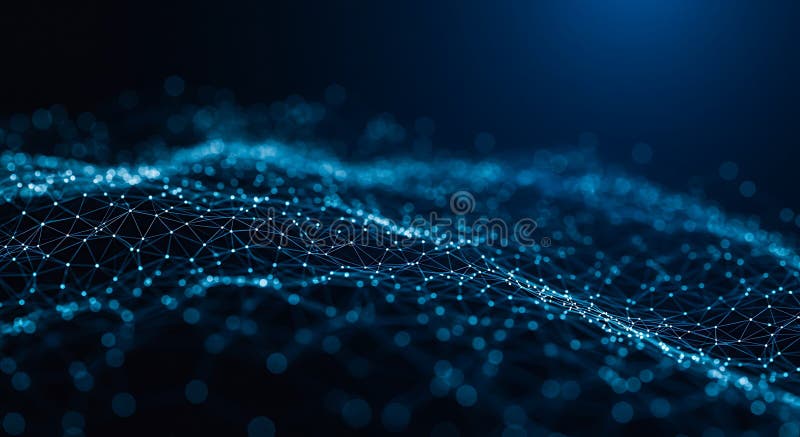 Abstract Network Mesh Connecting Dots on Dark Blue Background Stock ...