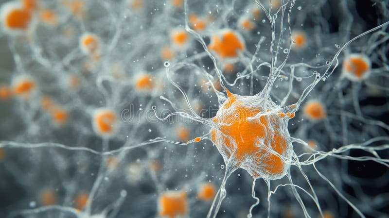 Abstract Network of Neurons with Orange Highlights Stock Image - Image ...