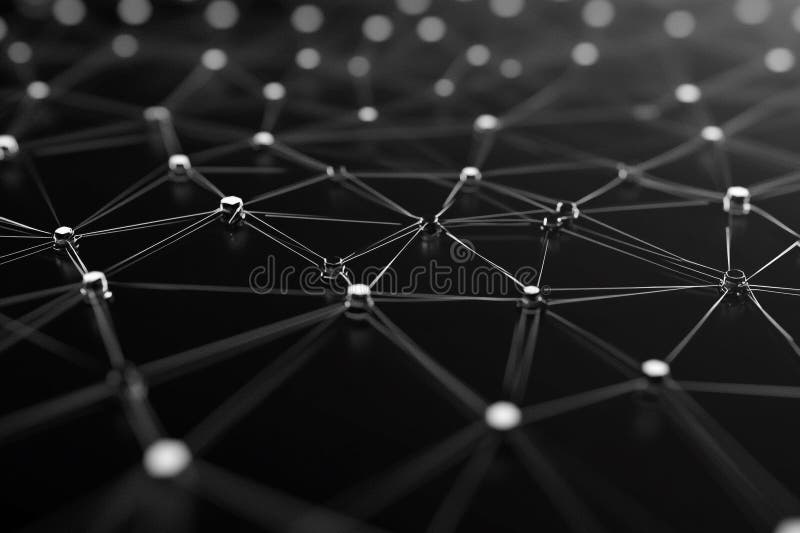 Abstract Network Nodes Interconnected Forming A Complex Web Structure