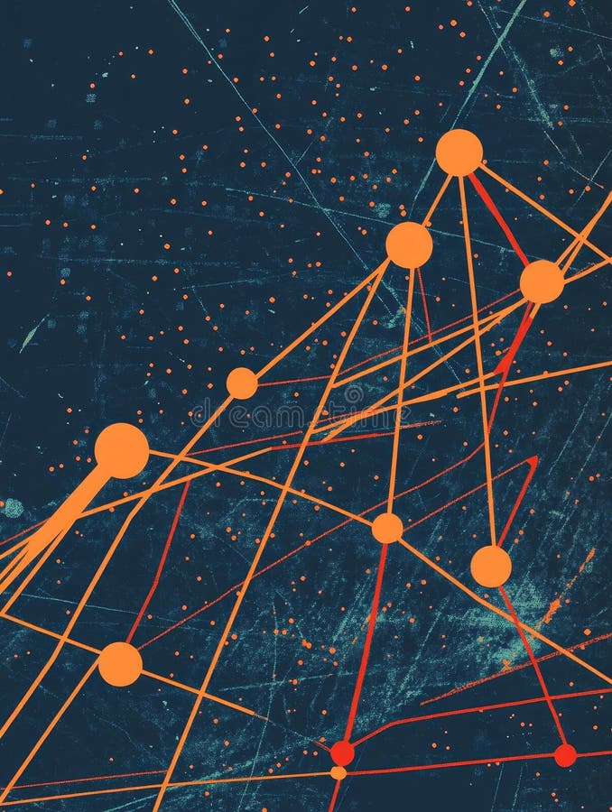 Abstract Network of Orange Lines on a Blue Background Stock ...