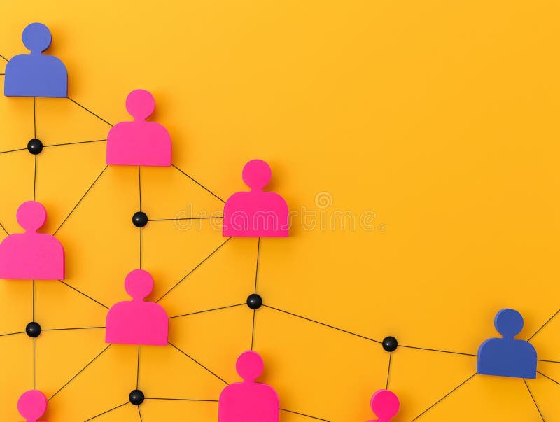 Abstract Network of People with Connecting Lines on a Yellow Background ...