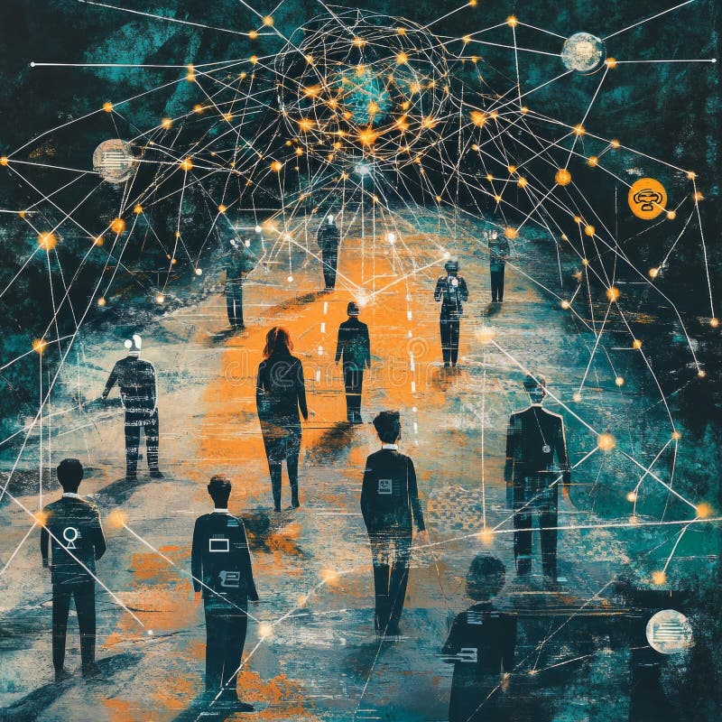 Abstract Network of People and Connections in Digital Landscape Stock ...