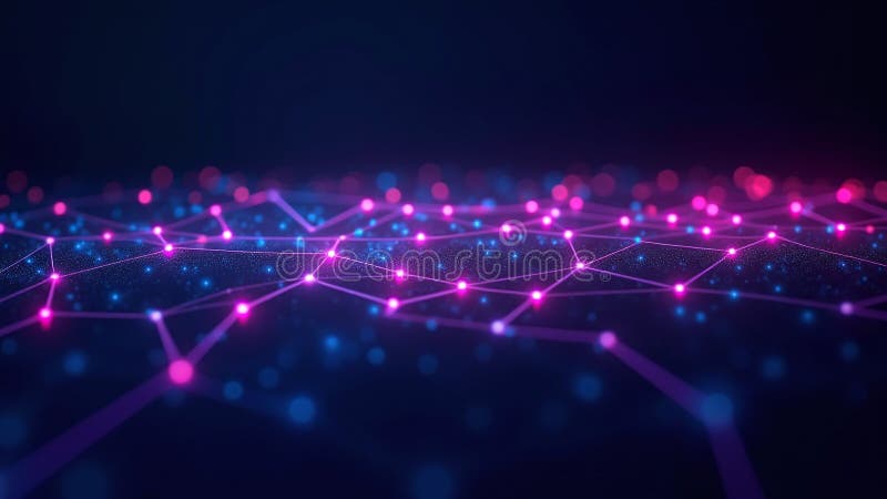 Abstract Network with Pink Nodes and Blue Background Stock Illustration ...