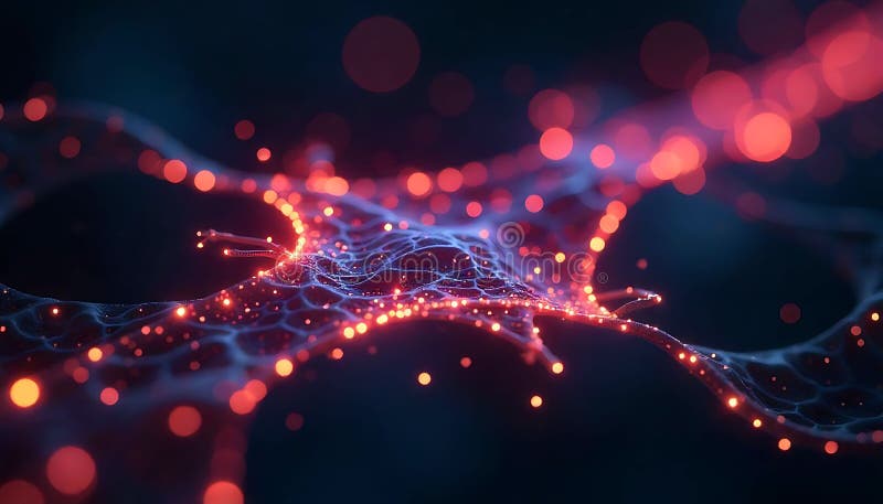 Abstract Network with Glowing Red Nodes and Blue Connections on a Dark ...