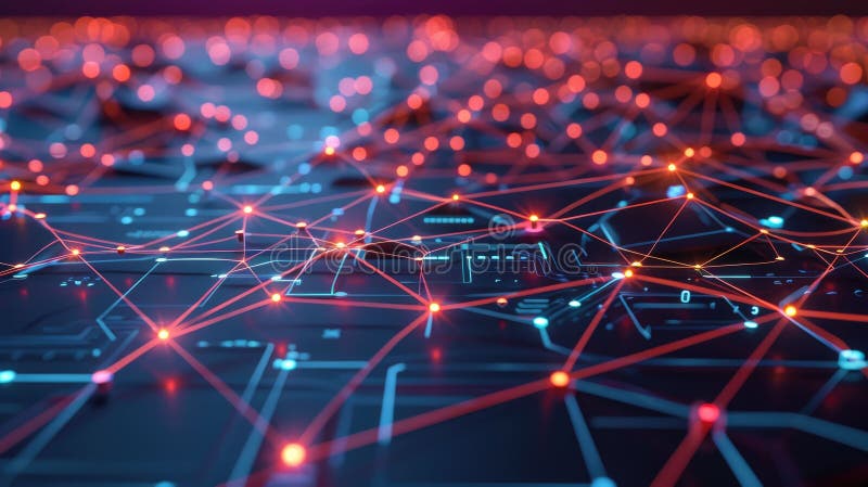 Abstract Network of Red and Blue Lights with Glowing Nodes Stock ...