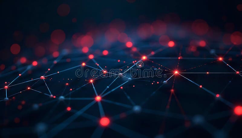 Abstract Network with Red Nodes Connected by Lines on a Dark Blue ...