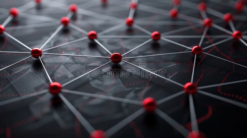 Abstract Network of Red Pins Connected by Thin Wires on a Dark ...