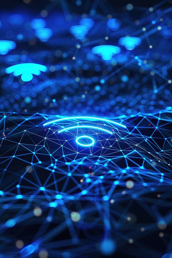 Abstract Network Representation with Glowing Neon Blue Nodes and Lines ...