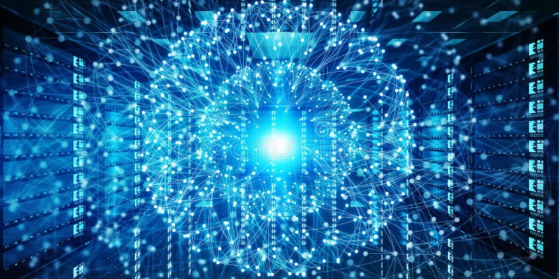 Abstract Network on Server Room Data Center 3D Rendering Stock ...