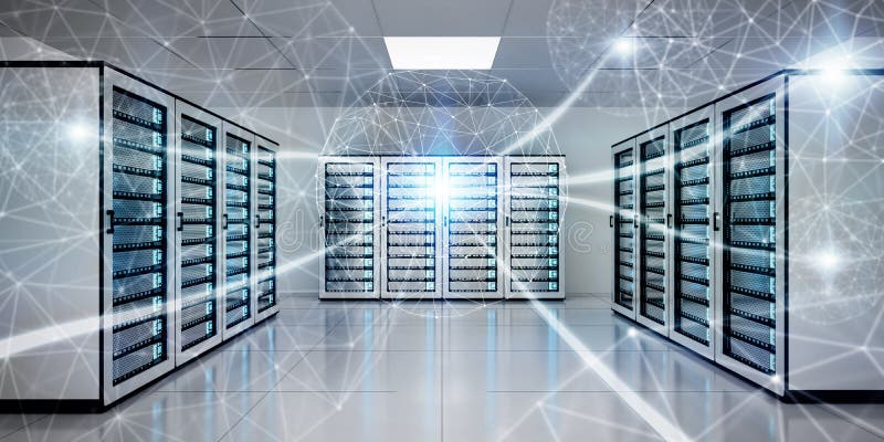 Abstract Network on Server Room Data Center 3D Rendering Stock ...
