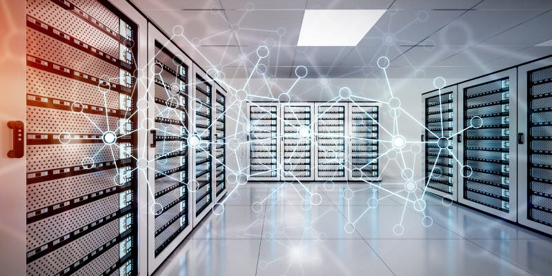 Abstract Network on Server Room Data Center 3D Rendering Stock ...