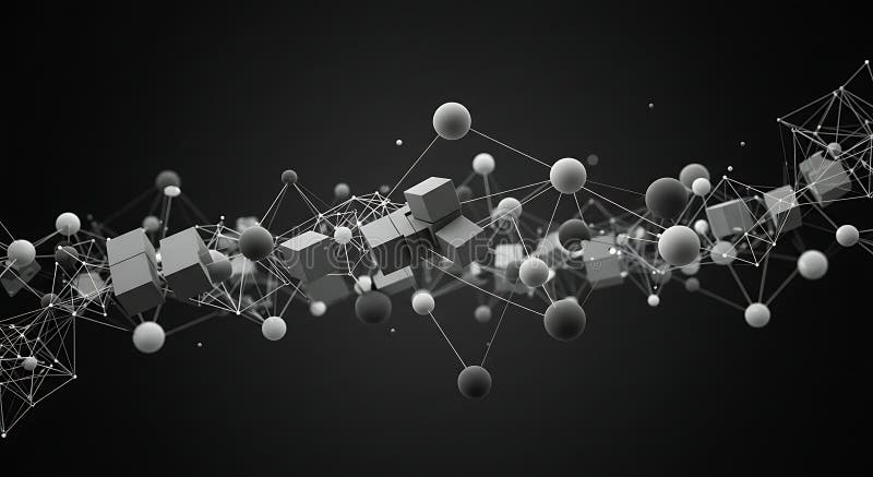 Abstract Network with Spheres and Cubes on a Dark Background Stock ...