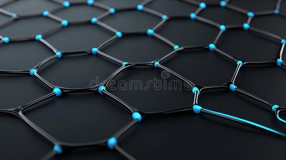 Abstract Network Structure with Black Links and Blue Nodes on a Dark ...