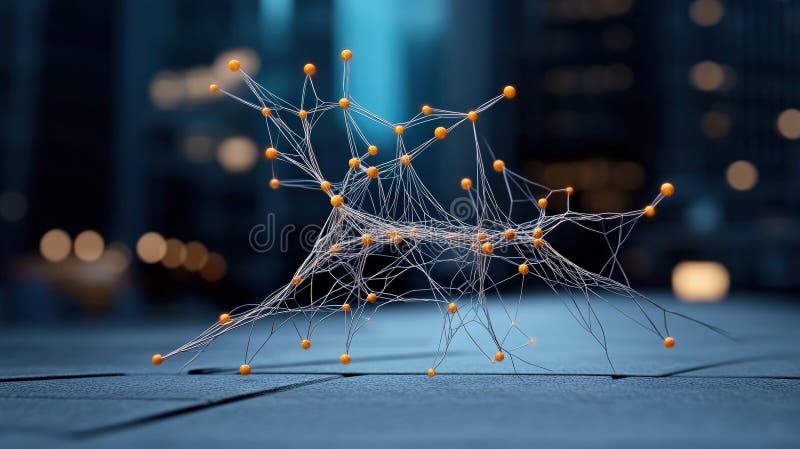 Abstract Network Structure with Connected Nodes on Urban Background ...